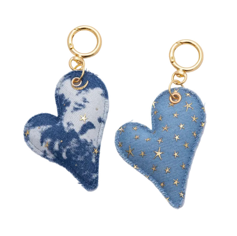 Denim Big Heart Bag Charm Keychain gold pated clip BC-21WB040 BC-21W